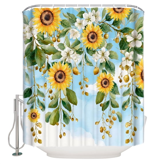 Coastal Sunflower Vine Bathroom Shower Curtains with 12 Hooks ...