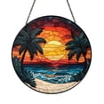 Coastal Sunset Glass Ornament Window Decor, Tropical Beach Hanging Art ...