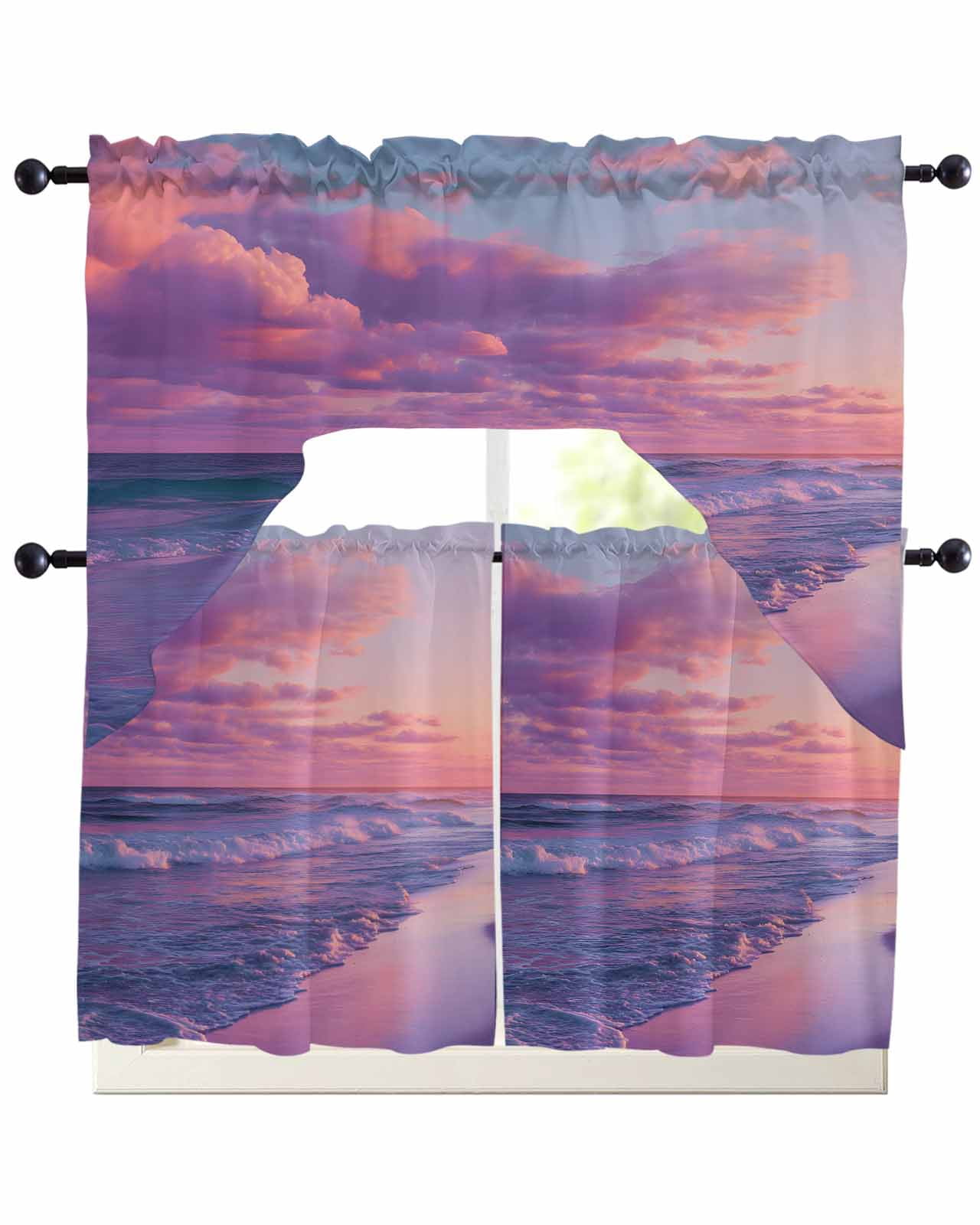 Coastal Sunset Kitchen Curtains Sets 24 Inch Length with Valance, Pink ...