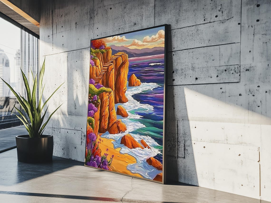 Coastal Sunset Ocean Cliffside Scenic Wall Art Poster, Unframed Size ...