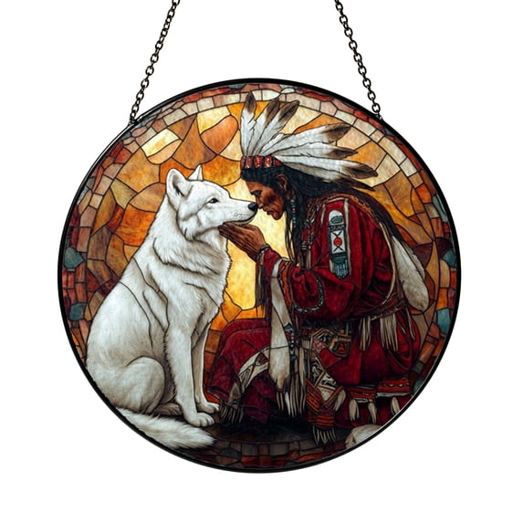 Coastal Sunset Round Suncatcher – Stained Glass Style Ocean Wave Beach ...