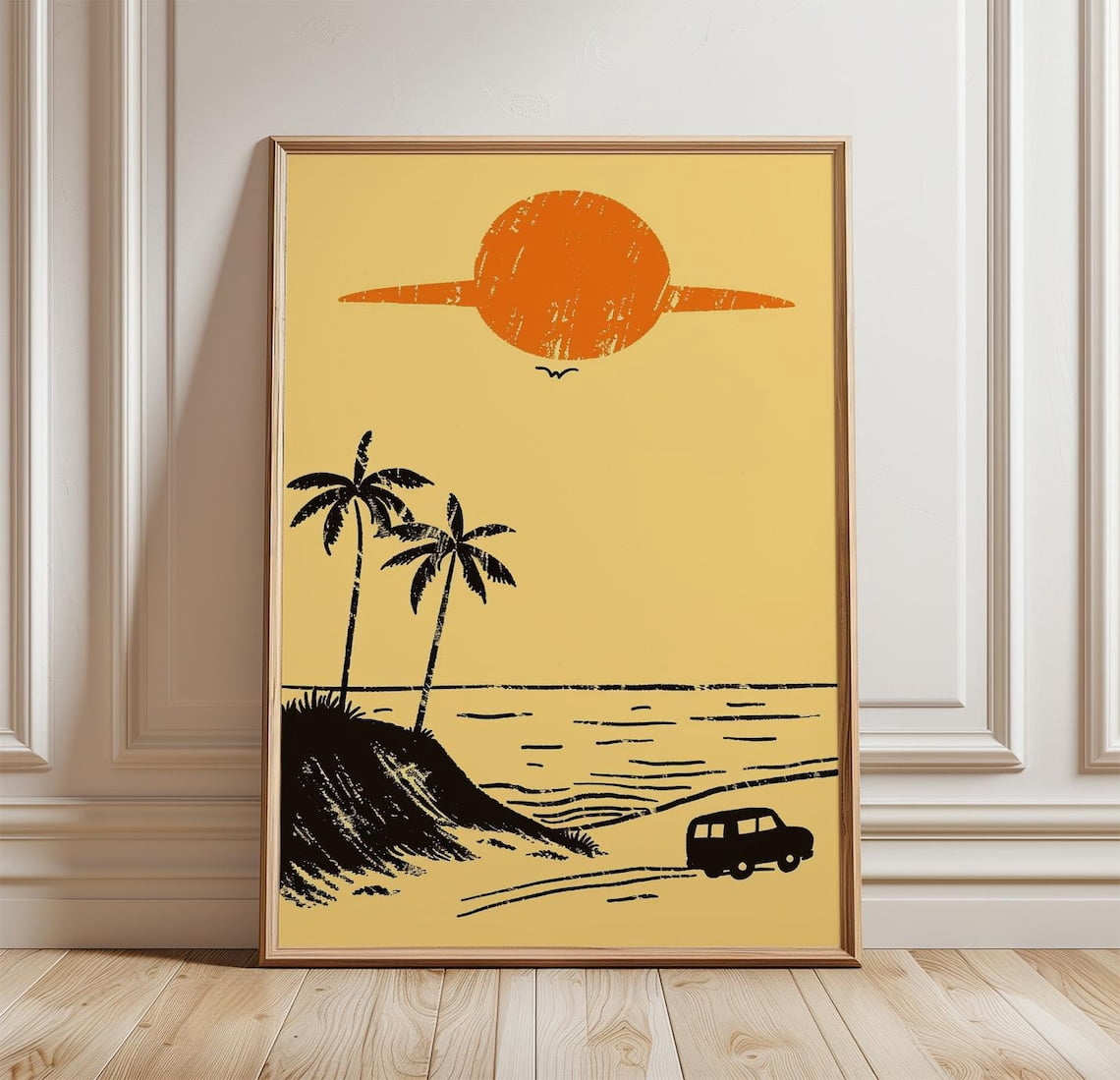 Coastal Sunset Surf Car Beach Scene Minimal Retro Art, Unframed Poster ...