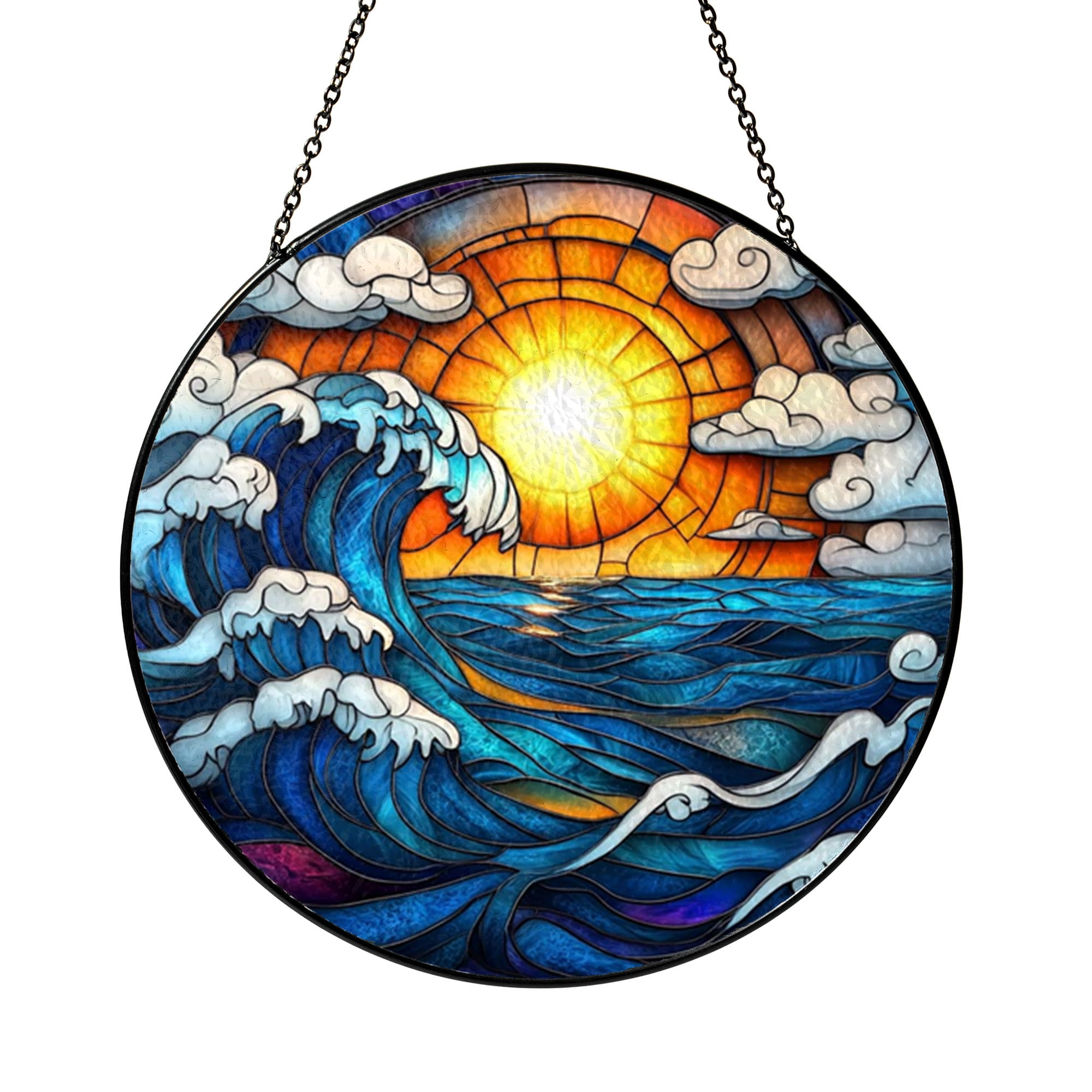 Coastal Sunshine Wave Glass Suncatcher – Decorative Window Art ...