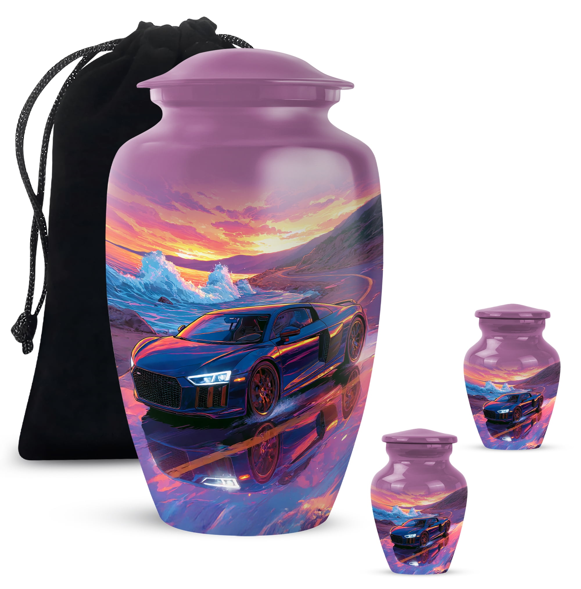 Coastal Supercar Urns Set, Large And 2 Mini Cremation Urns For Ashes ...