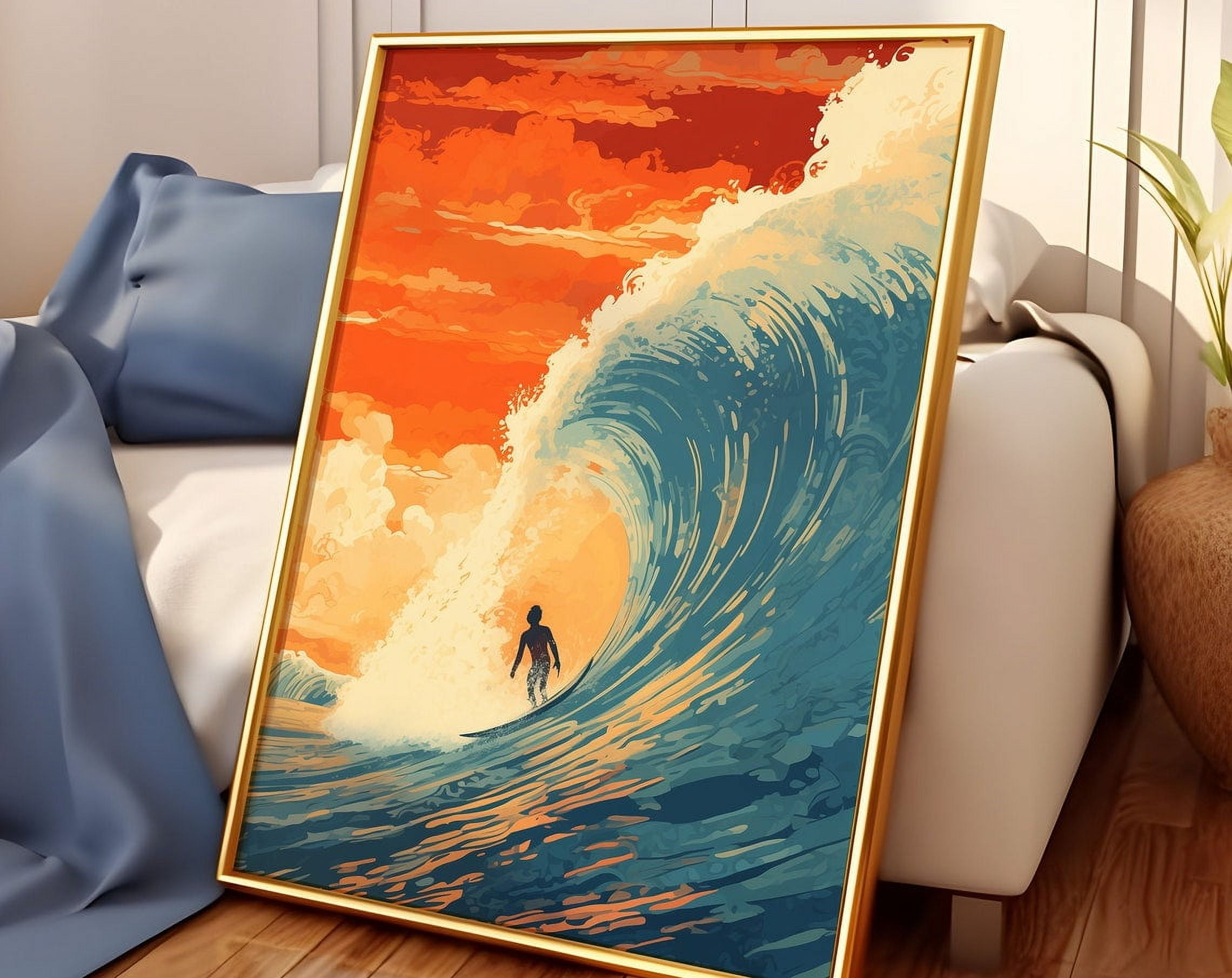 Coastal Surf Decor Wall Art - Blue Wave Preppy Art Wall - Aesthetic ...