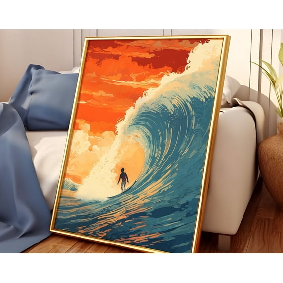 Coastal Surf Decor Wall Art - Blue Wave Preppy Art Wall - Dorm Decor ...