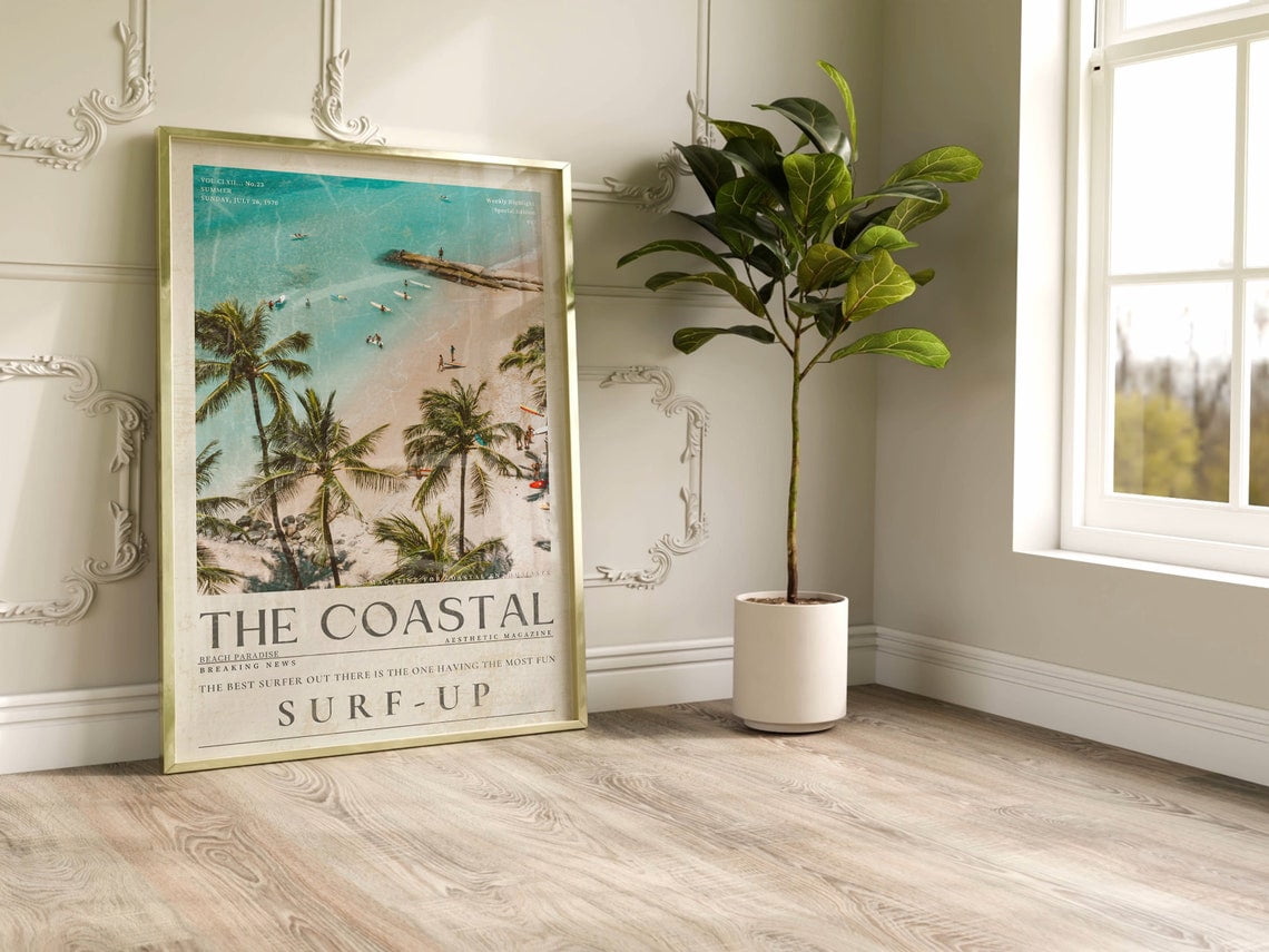 Coastal Surf Magazine Art Print, Retro Beach Poster, Unframed Paper ...