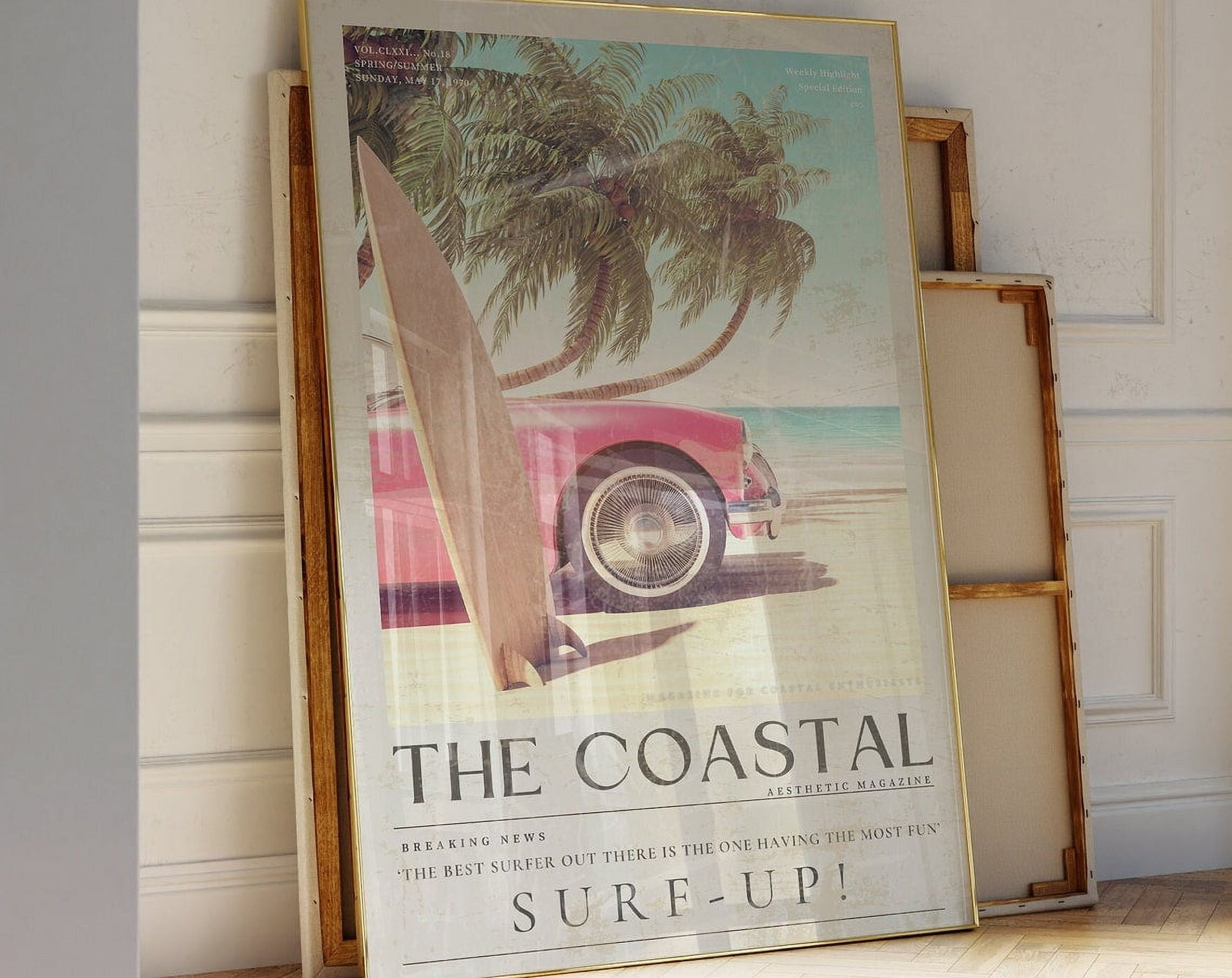 Coastal Surf Up Print, Retro Surf Newspaper Wall Art, Vintage Coastal ...