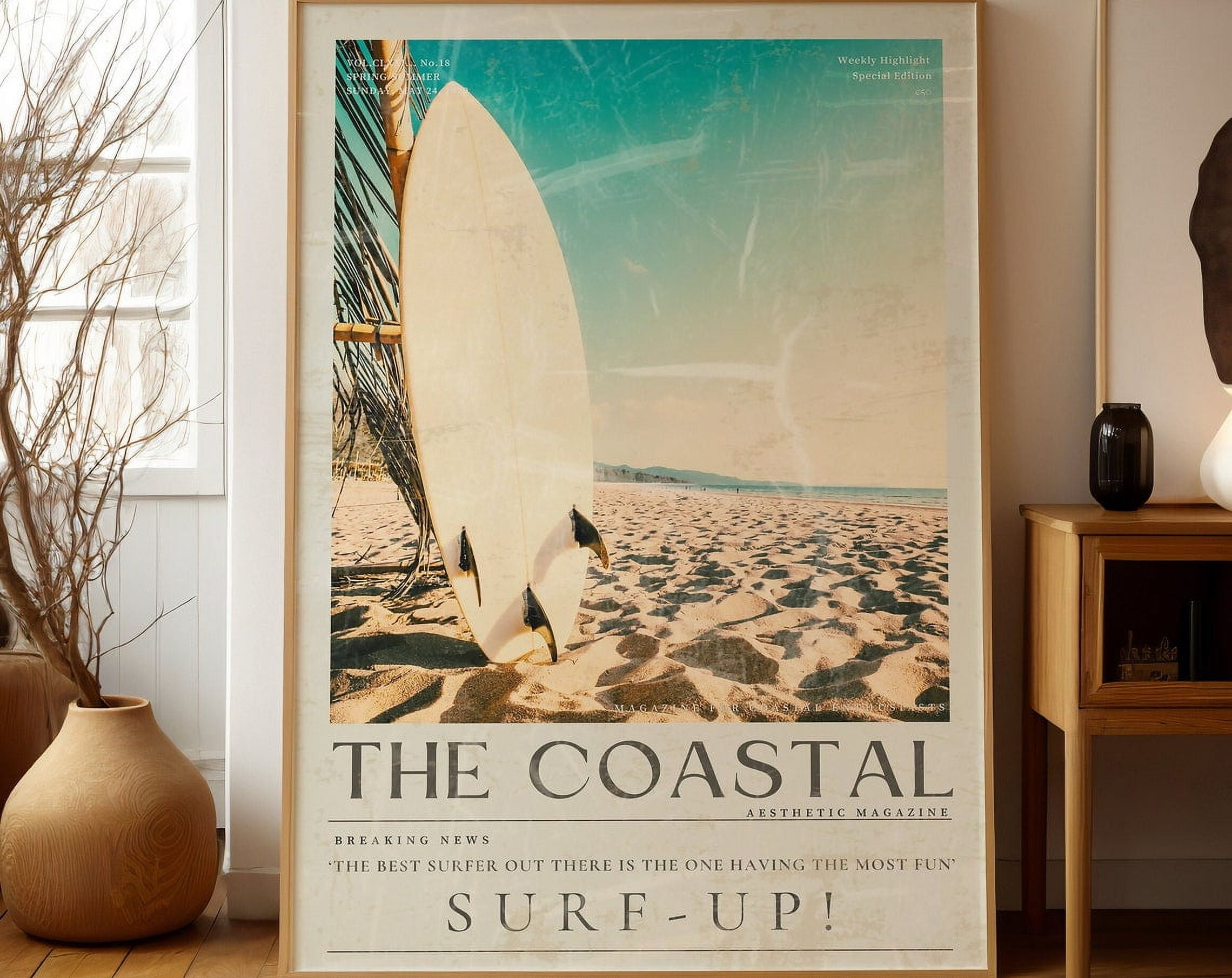 Coastal Surf Up Vintage Newspaper Print, Chic Beach Surfer Poster, 70'S ...