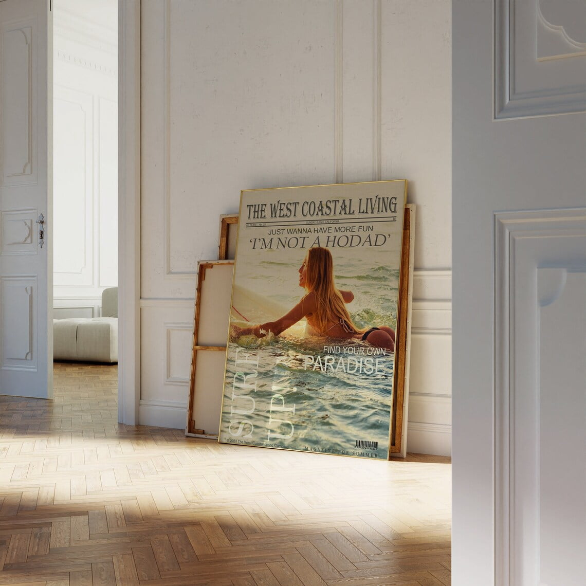 Coastal Surfer Girl Poster, Chic Bedroom Wall Art, Unframed Paper ...