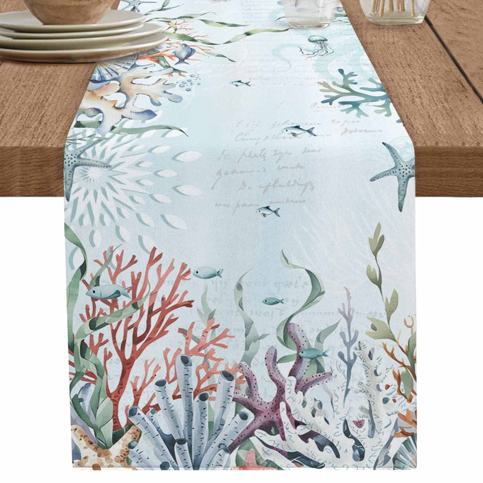 Coastal Table Runner 108 Inches Long for Dining Table Decor,Blue Ocean ...