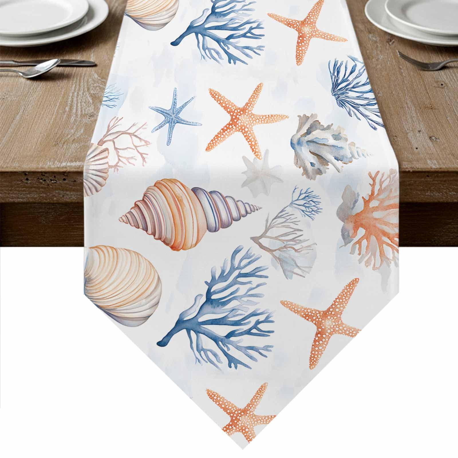 Coastal Table Runner Linen Burlap Table Runner 90 Inches Long Ocean ...