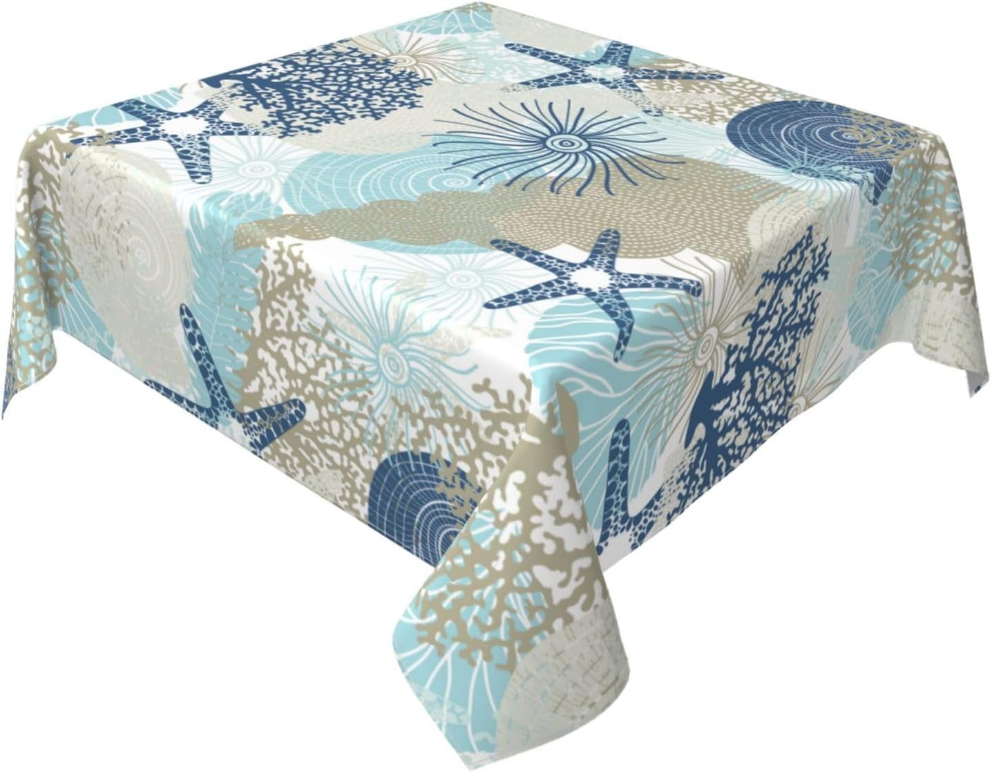 Coastal Tablecloth 54x54 Inch Square Waterproof Nautical Beach Starfish ...