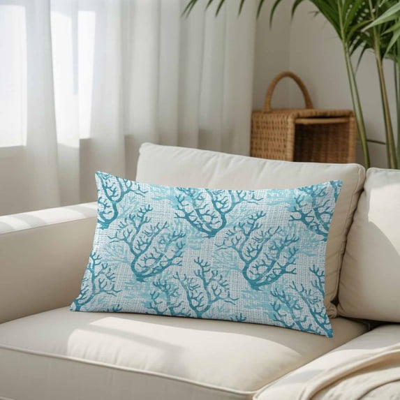 Coastal Teal Coral Seamless Throw Pillow Covers, Decorative Pillow ...