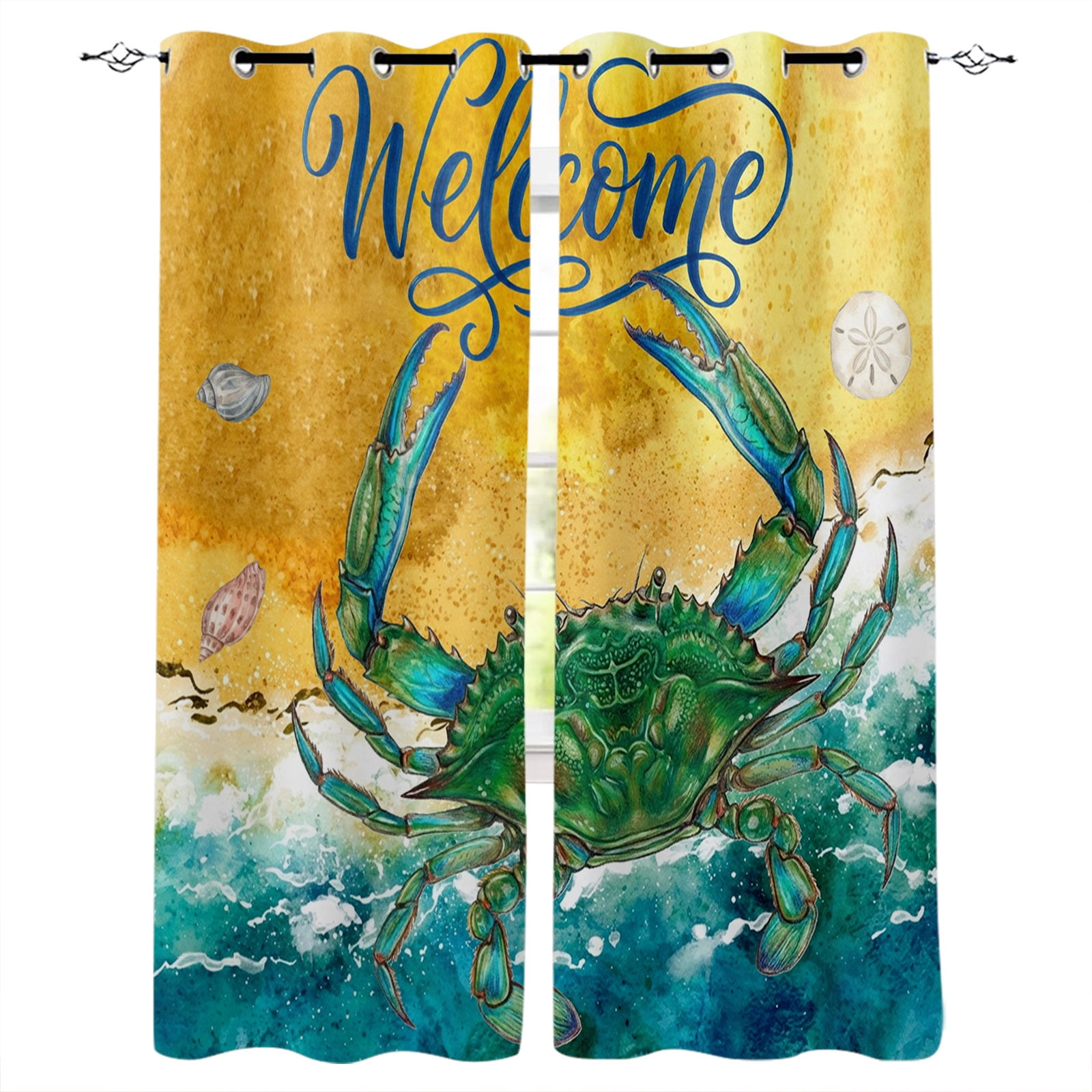 Coastal Teal Crab Blackout Curtains for Bedroom Living Room Darkening ...