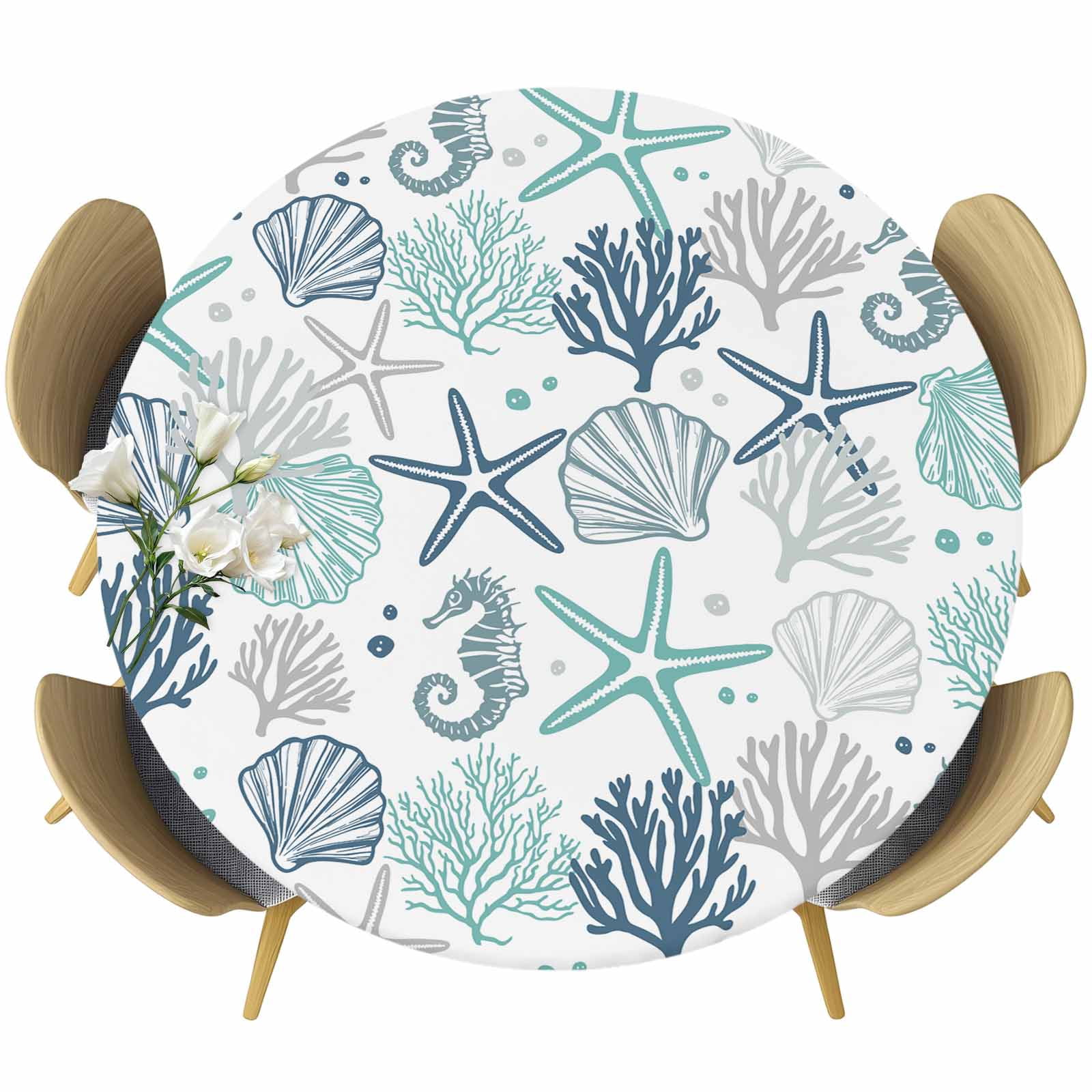 Coastal Teal Green Round Tablecloth 45-54 Inch Round Fitted Table Cloth ...