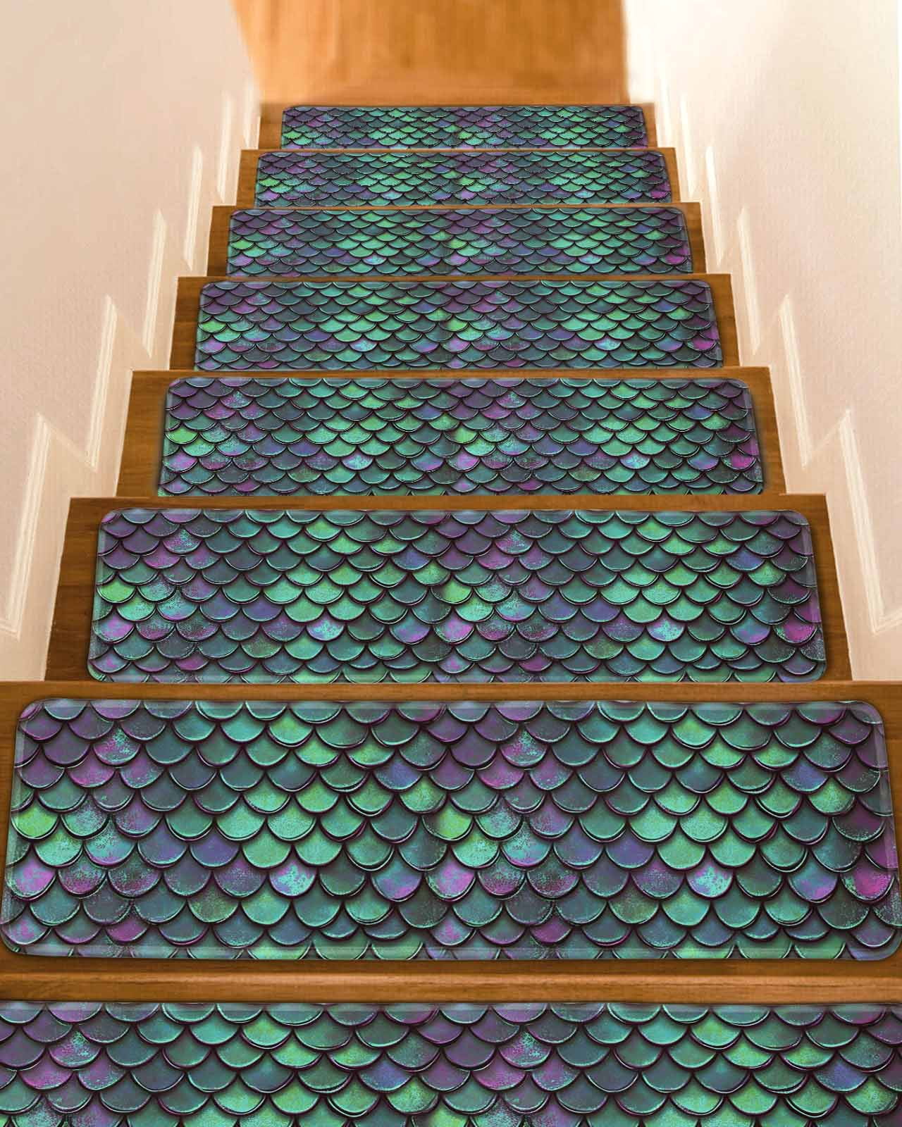 Coastal Teal Green Stair Treads for Wooden Steps Indoor Runner Rug ...