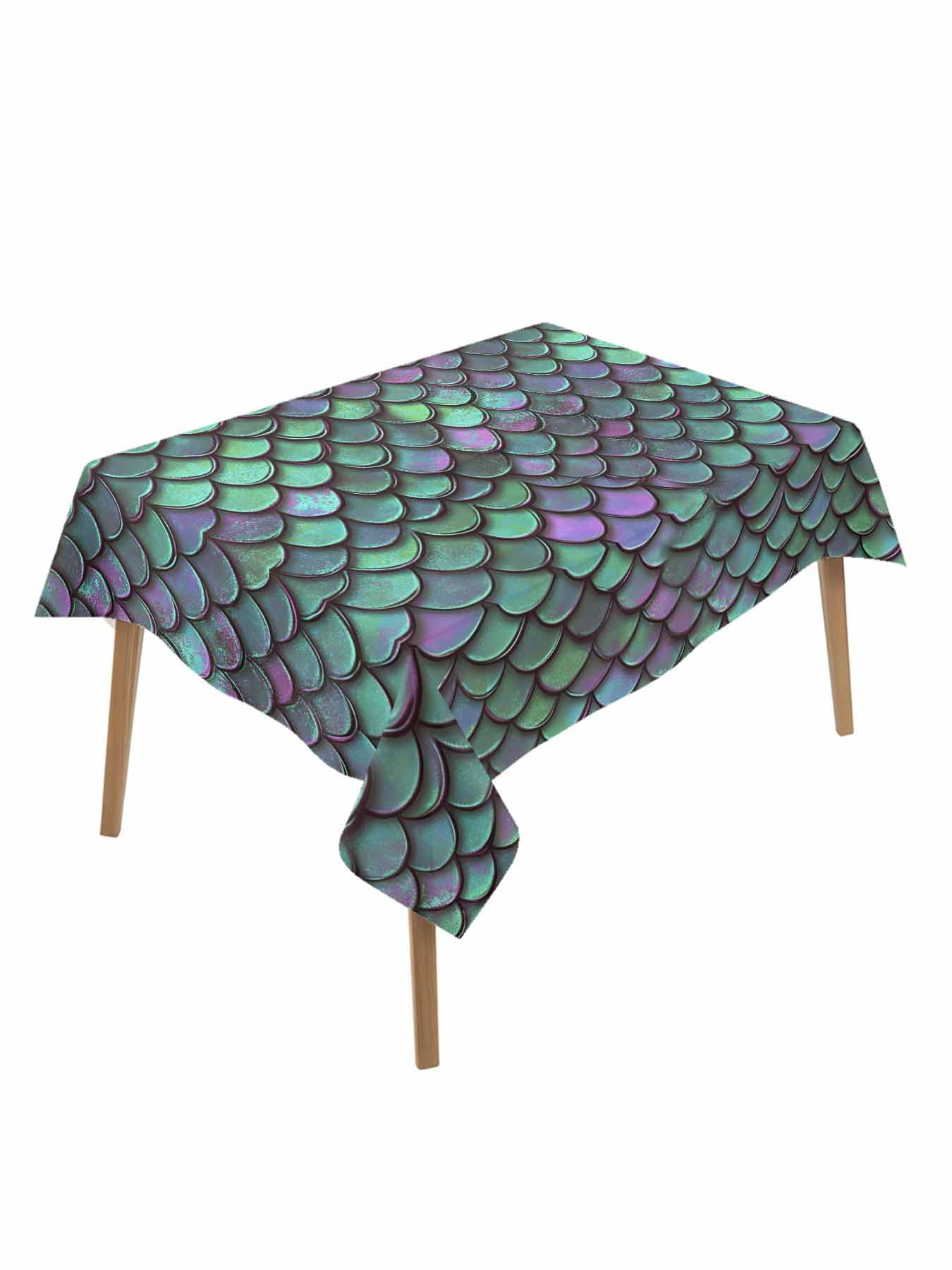 Coastal Teal Green Table Cloth, Modern Ocean Mermaid Scales Waterproof ...