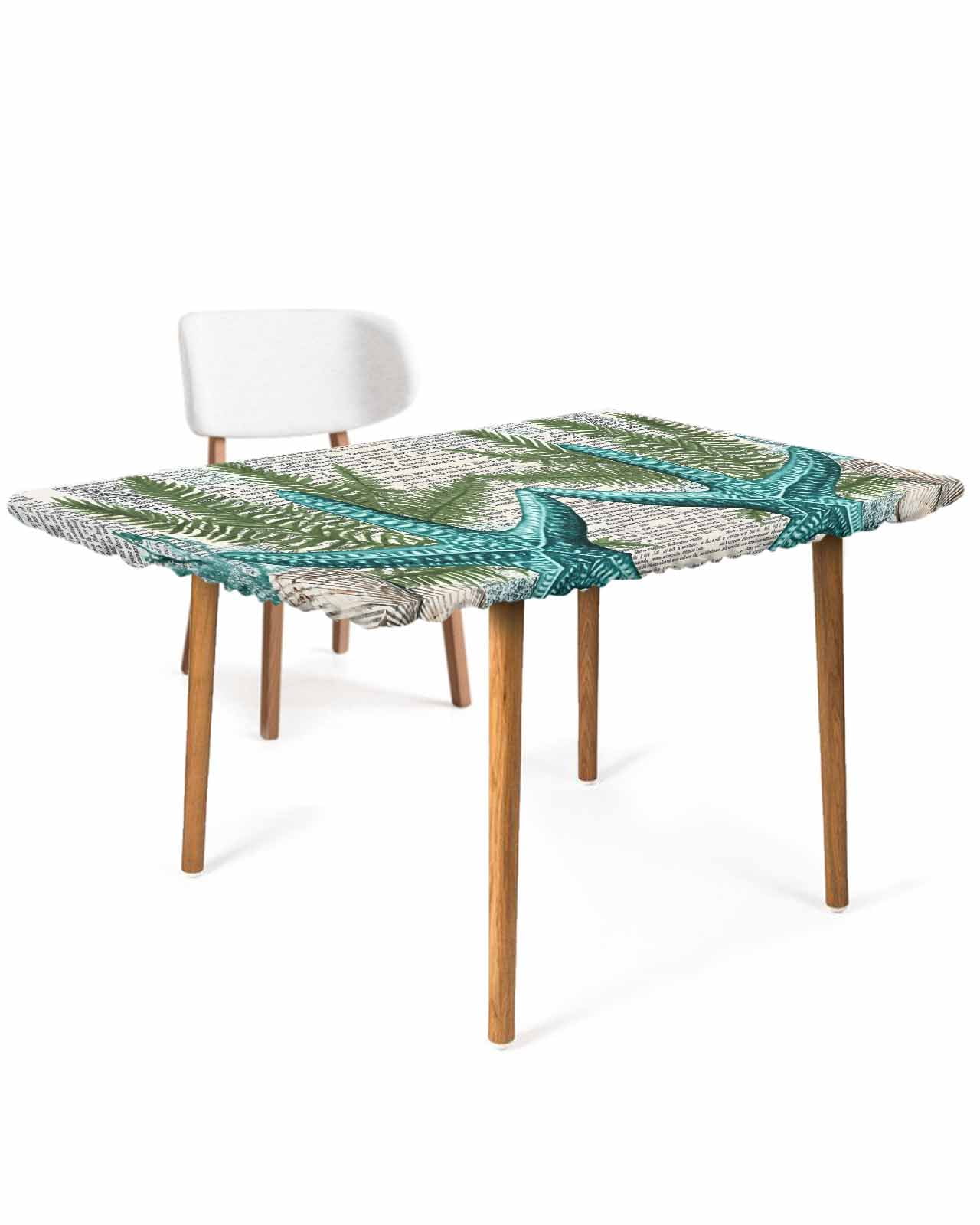 Coastal Teal Starfish Rectangle Tablecloth, Waterproof Elastic Fitted ...