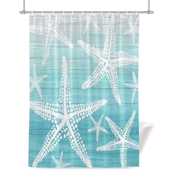 Coastal Teal Starfish Shower Curtain, Nautical Ocean Summer Minimalist ...