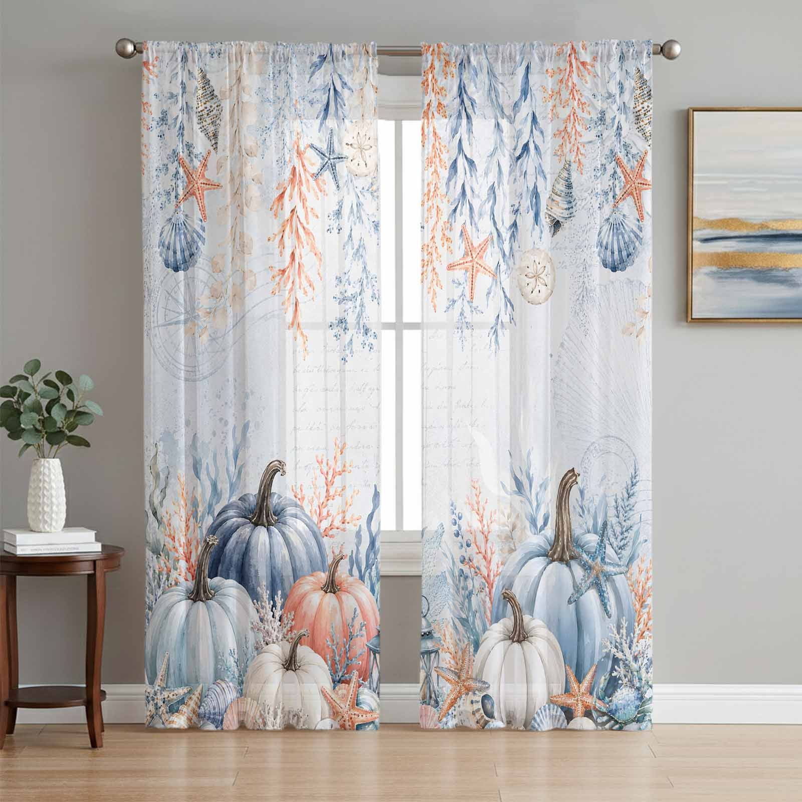 Coastal Thanksgiving Sheer Curtains for Living Room Bedroom, Orange ...
