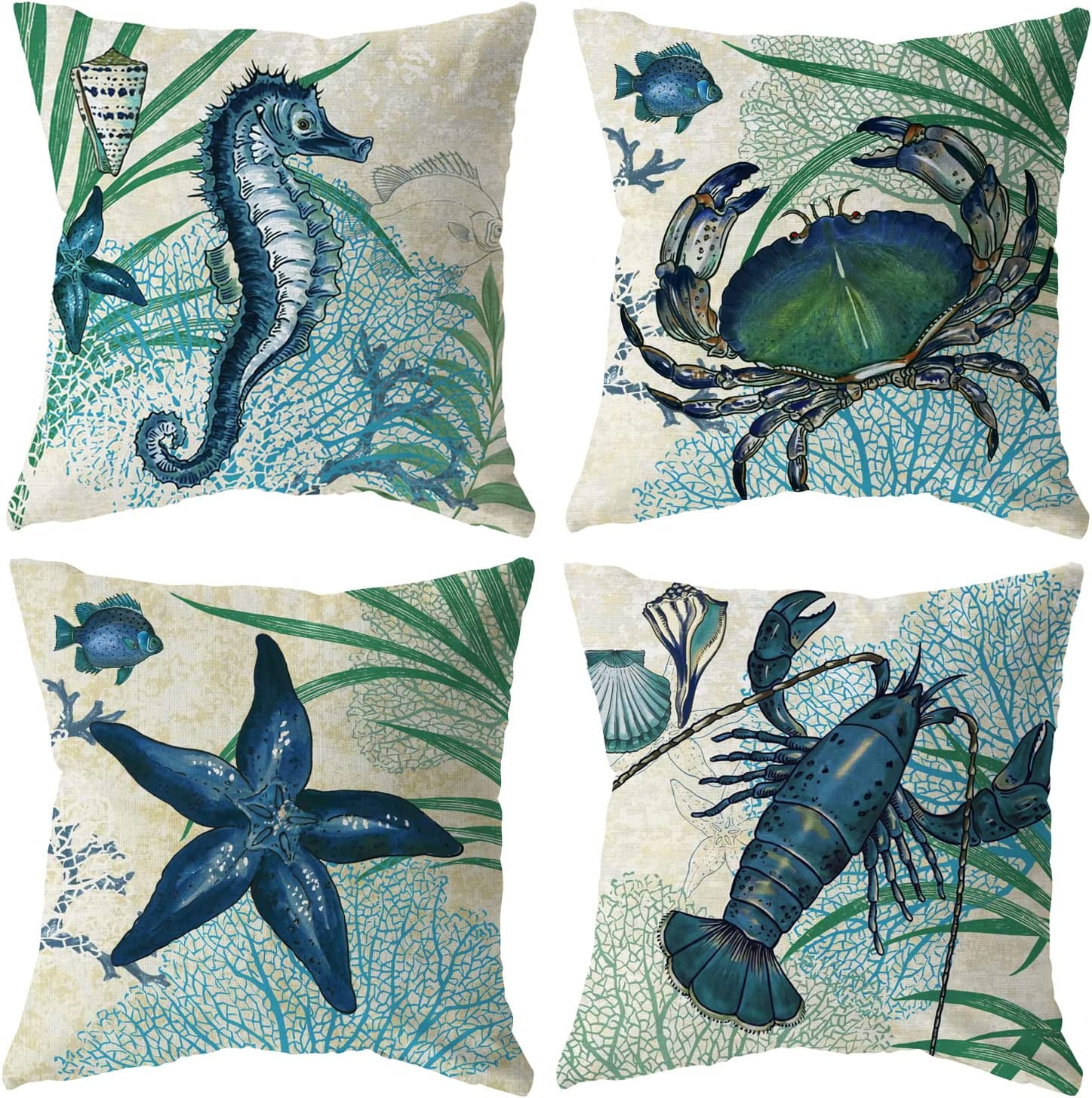 Coastal Throw Pillow Covers Ocean Outdoor Beach Pillows Cover 18x18 ...
