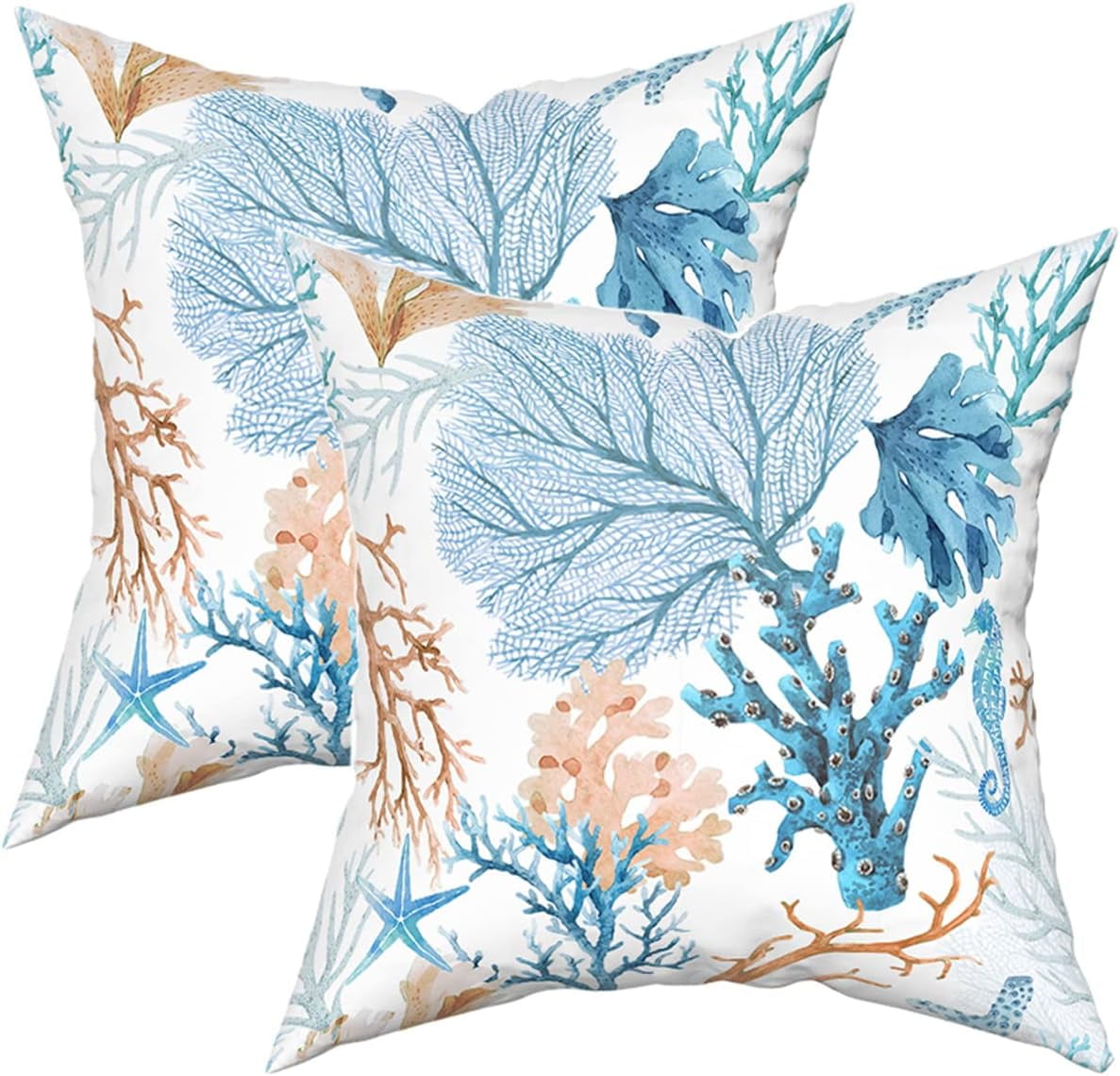 Coastal Throw Pillow Covers Set of 2 Nautical Coral Starfish Pillows ...