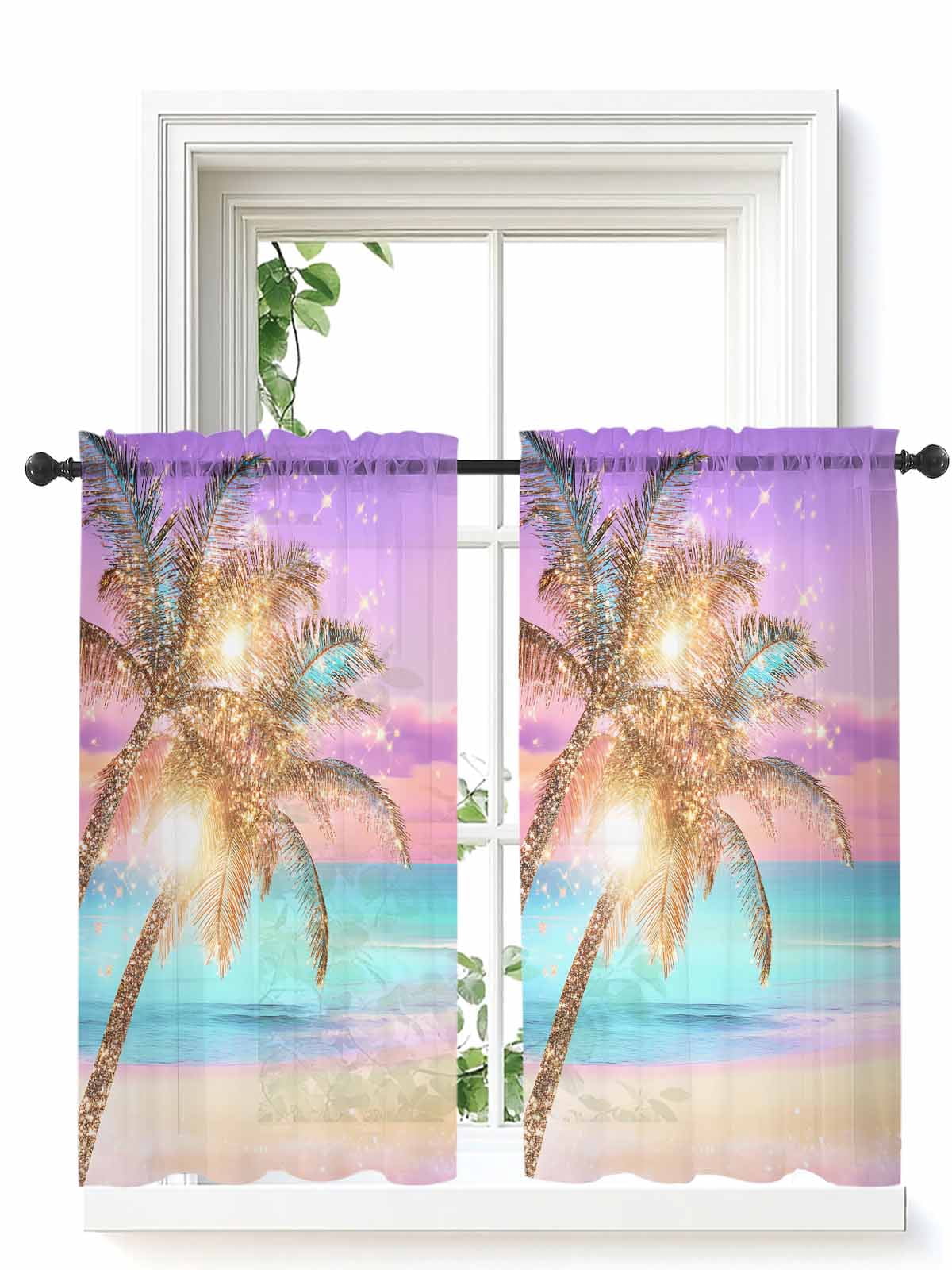 Coastal Tier Curtains 45 Inch Length,Sheer Curtains for Bedroom Living ...
