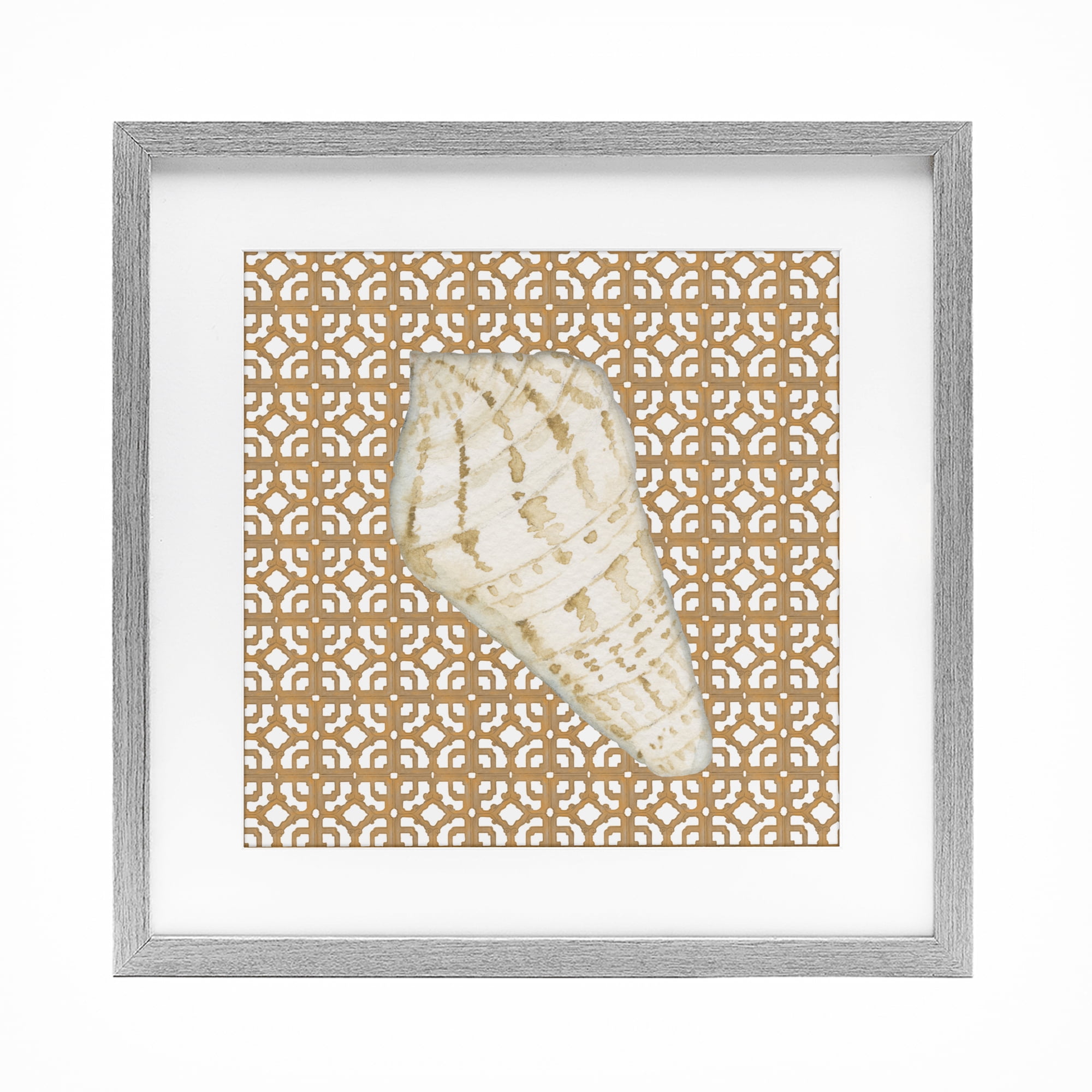 Stupell Industries Coastal Tile And Shell Gray Framed Print Under Glass ...