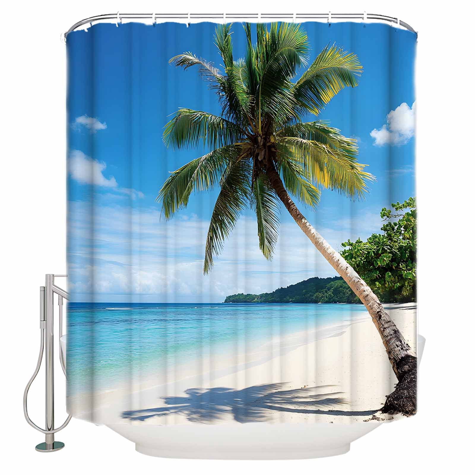 Coastal Tropical Bathroom Shower Curtains with 12 Hooks Polyester ...