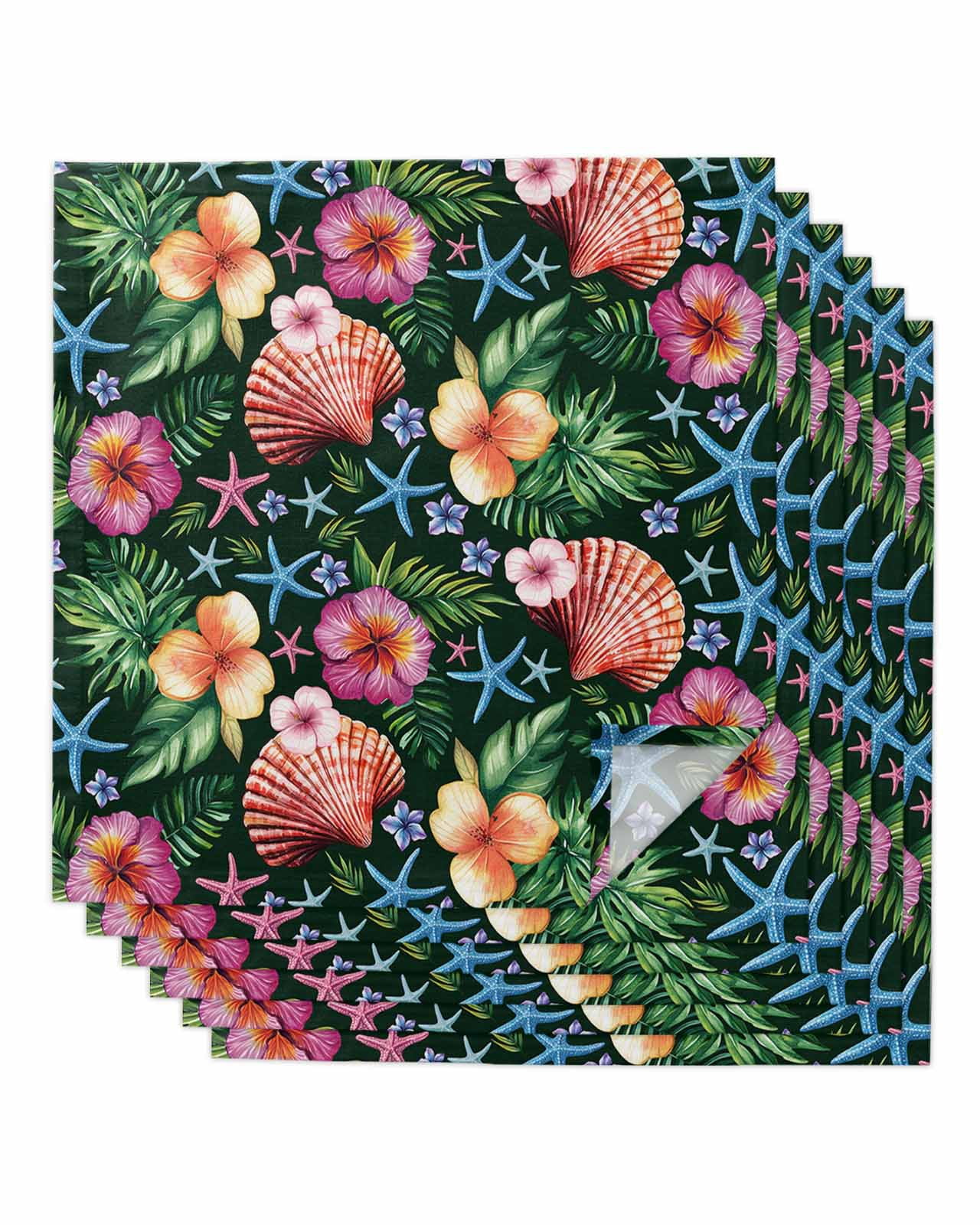 Coastal Tropical Cloth Napkins Set of 6 Reusable Dinner Napkins, Green ...