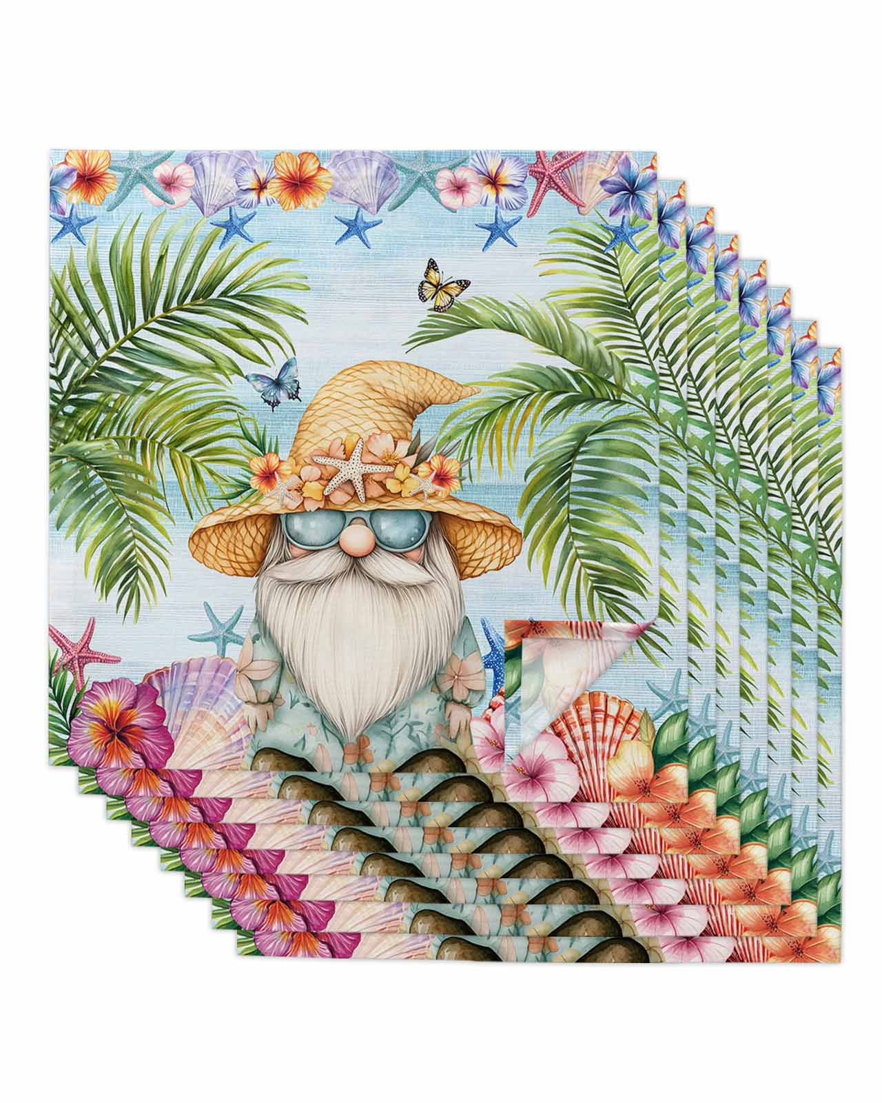 Coastal Tropical Cloth Napkins Set of 8 Reusable Dinner Napkins, Palm ...
