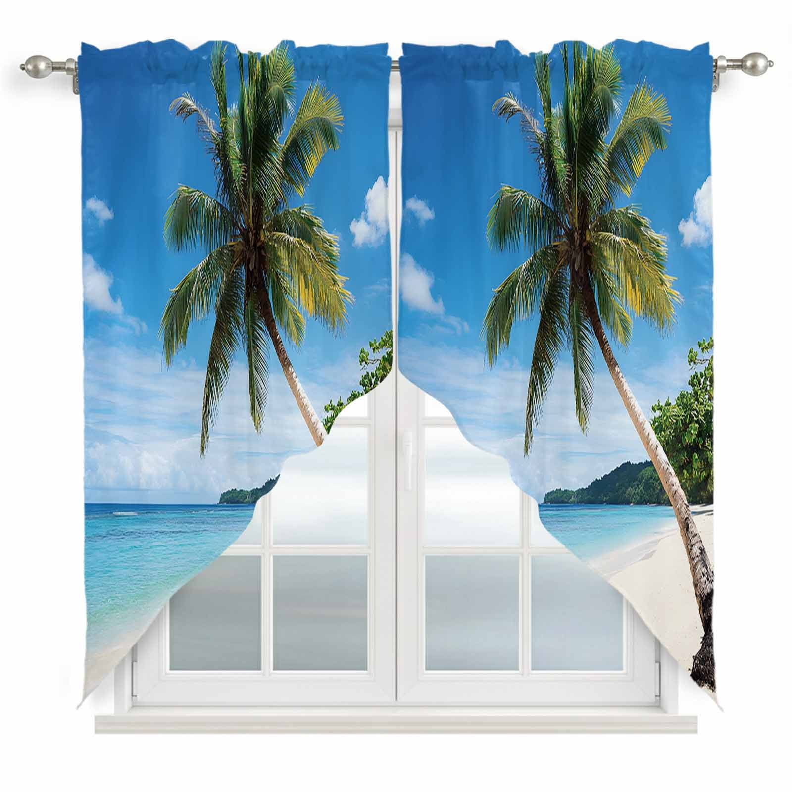 Coastal Tropical Kitchen Window Curtains, Swag Curtains Valance for ...