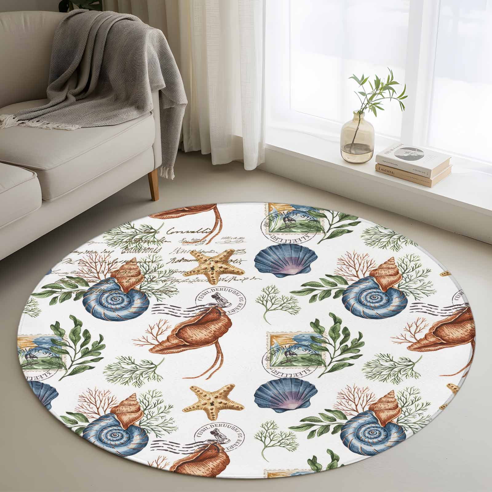 Coastal Tropical Round Area Rug 3 FT, Small Kitchen Bathroom Mat, Palm ...