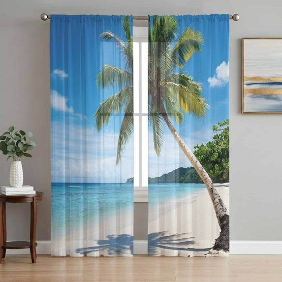Coastal Tropical Semi Sheer Curtains 96 Inch Length 2 Panels Set, Blue ...