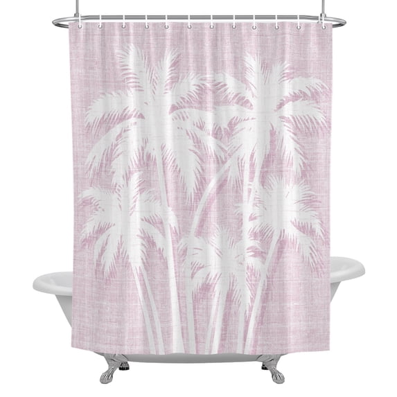 Coastal Tropical Shower Curtain, Summer Palm Trees Silhouettes Pink ...