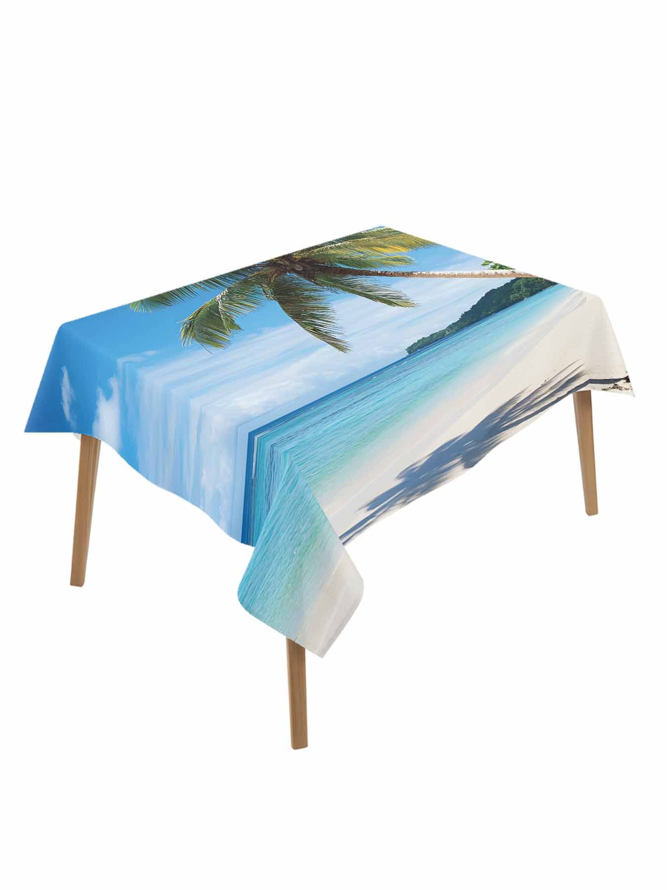 Coastal Tropical Table Cloth, Blue Sky Coconut Tree Summer Beach ...