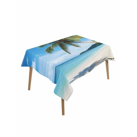 Coastal Tropical Table Cloth, Blue Sky Coconut Tree Summer Beach ...
