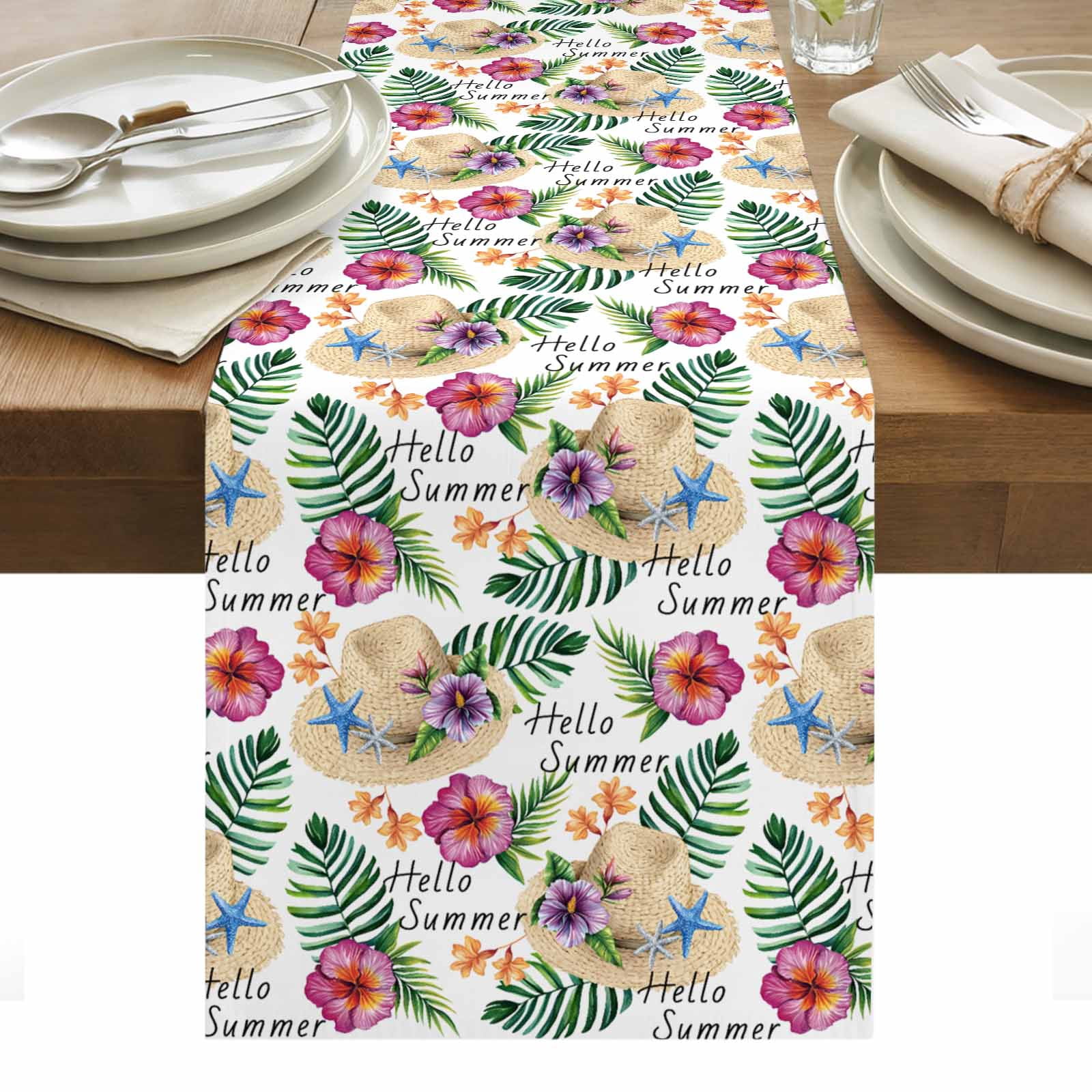 Coastal Tropical Table Runner - 108 Inch Long, Kitchen Dining Table ...