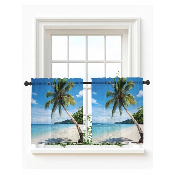 Coastal Tropical Tier Curtains 36 Inch Length,Sheer Curtains for ...