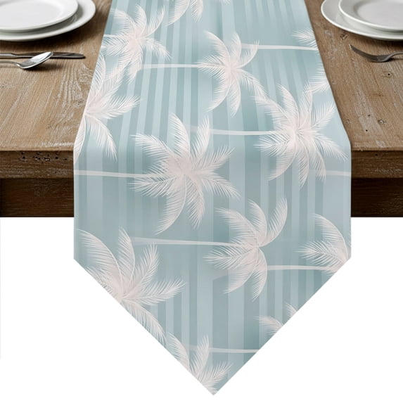 Coastal Tropical Tree Table Runner Linen Burlap Table Runner 36 Inches ...