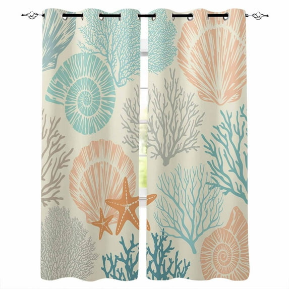 Coastal Turquoise Blackout Curtains 72 Inches Long, Ocean Coral ...