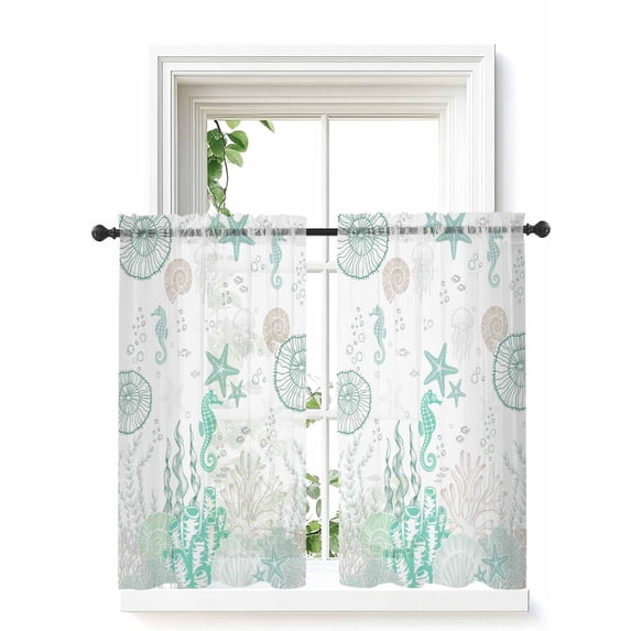 Coastal Turquoise Curtains 54 Inch Length, Sheer Curtains for Bedroom ...