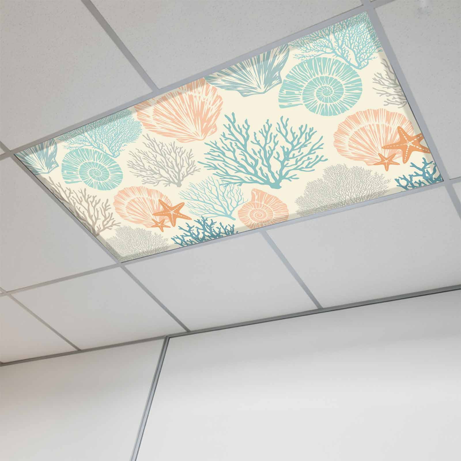 Coastal Turquoise Fluorescent Light Covers, Ocean Coral Starfish Shell ...