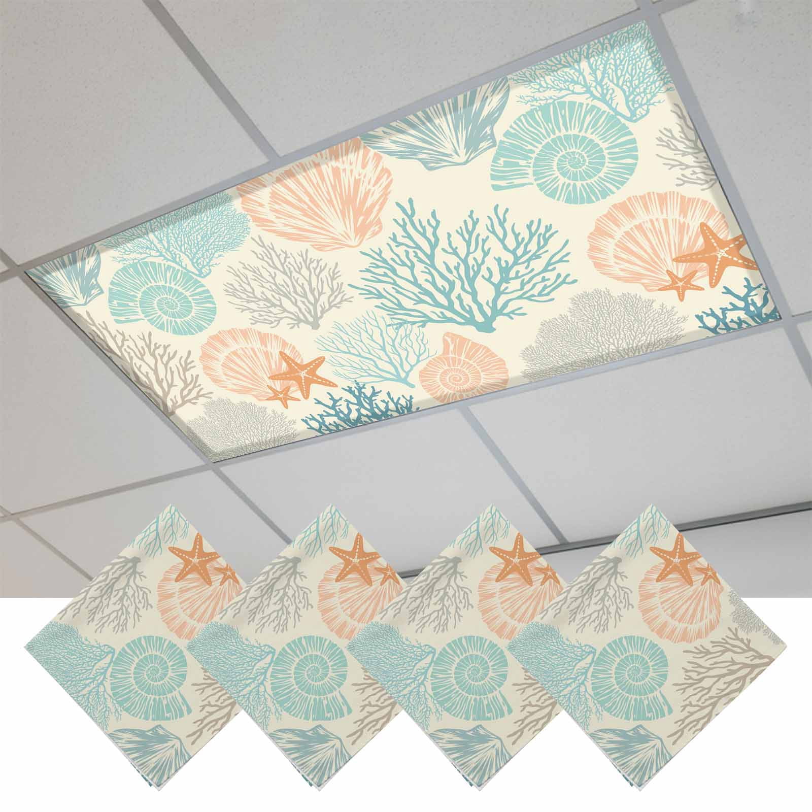 Coastal Turquoise Fluorescent Light Covers, Ocean Coral Starfish Shell ...