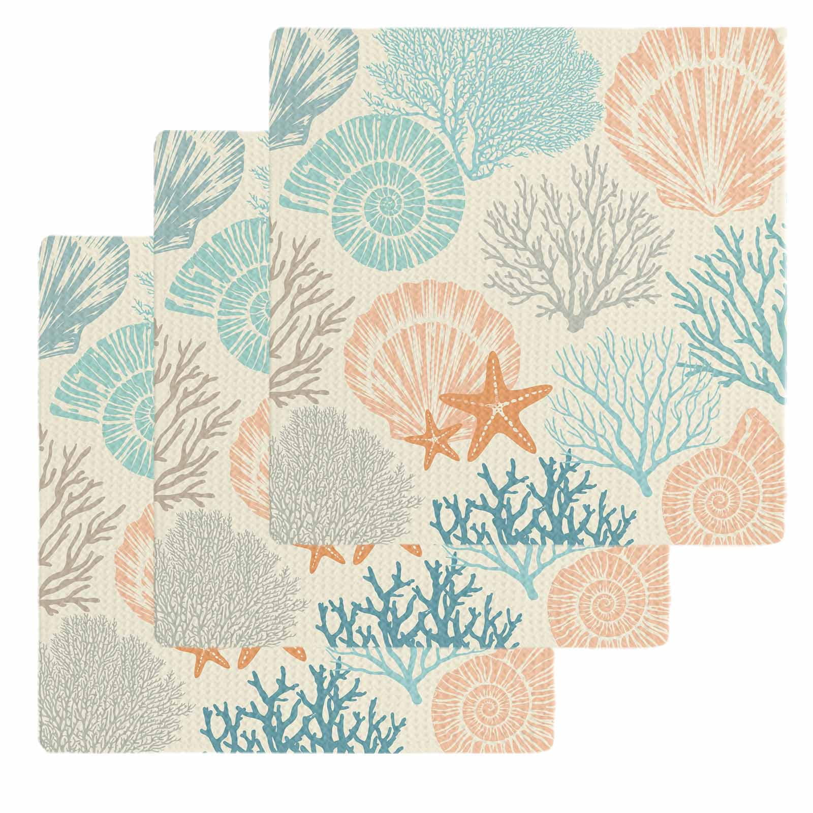 Coastal Turquoise Kitchen Dish Towels for Drying Dishes Set of 3, Ocean ...