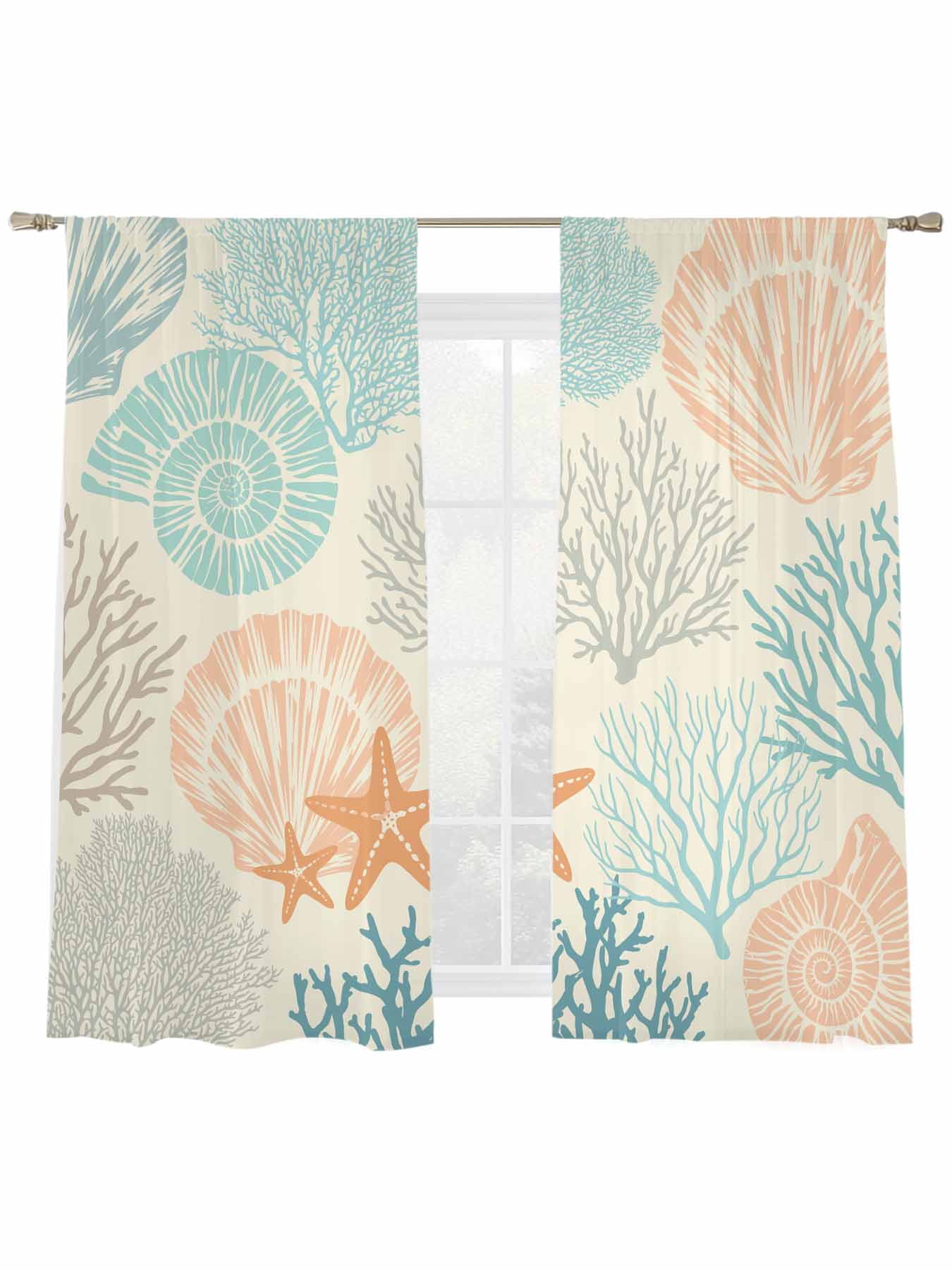 Coastal Turquoise Sheer Curtains 72 Inch Length 2 Panels Set, Semi ...