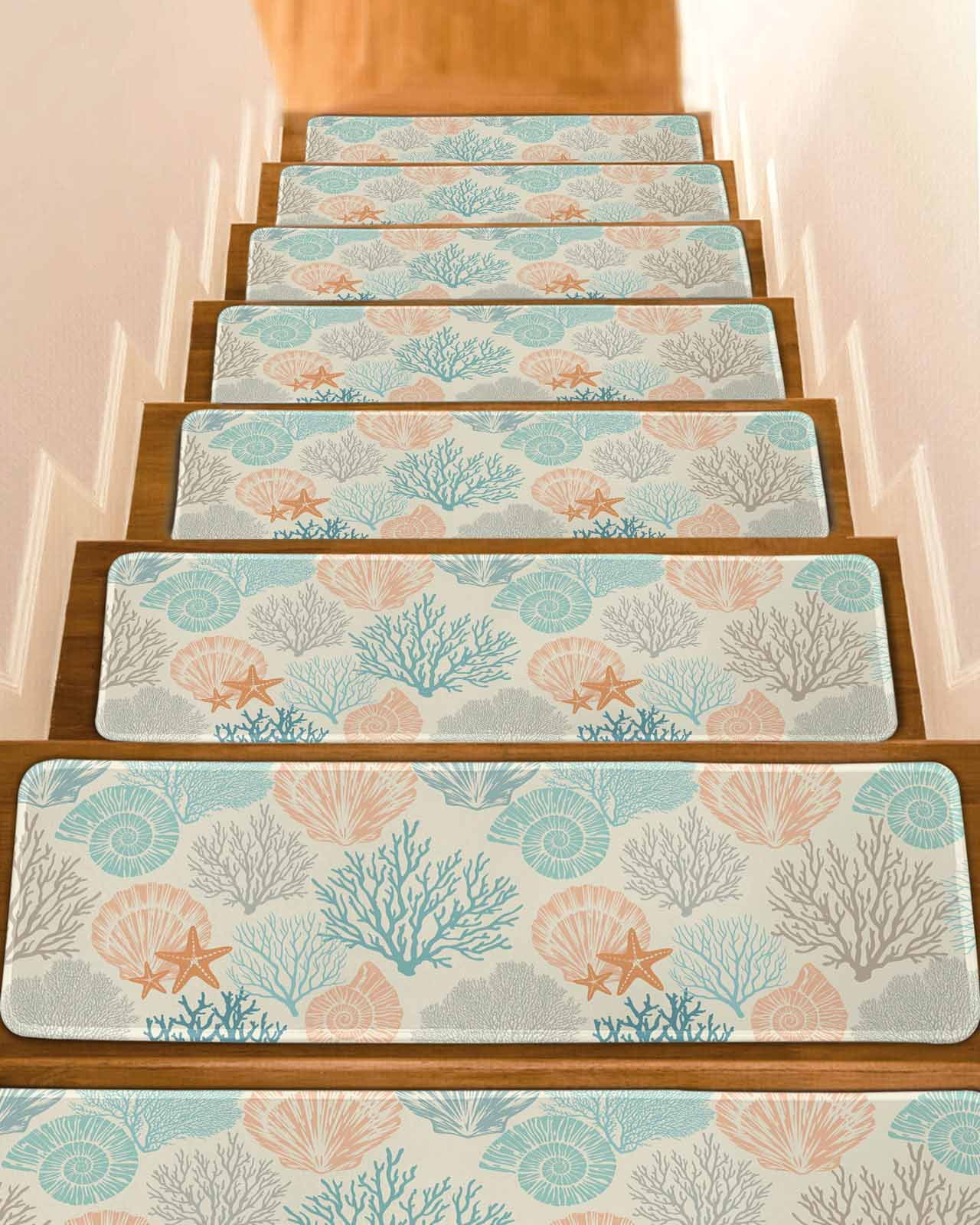 Coastal Turquoise Stair Treads for Wooden Steps Indoor Runner Rug ...