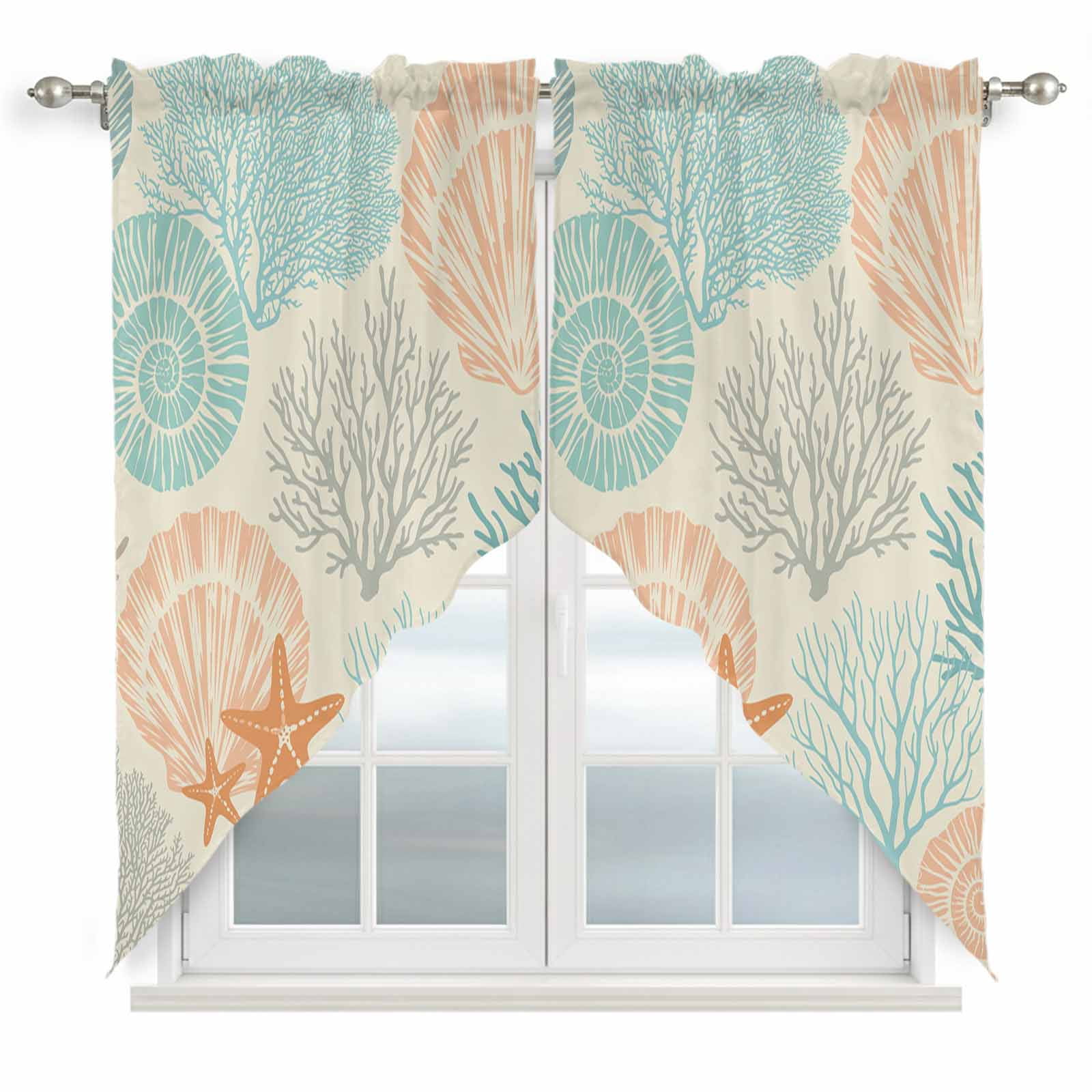 Coastal Turquoise Swag Curtains for Living Room/Bedroom, Ocean Coral ...
