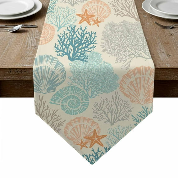 Coastal Turquoise Table Runner Linen Burlap Table Runner 72 Inches Long ...